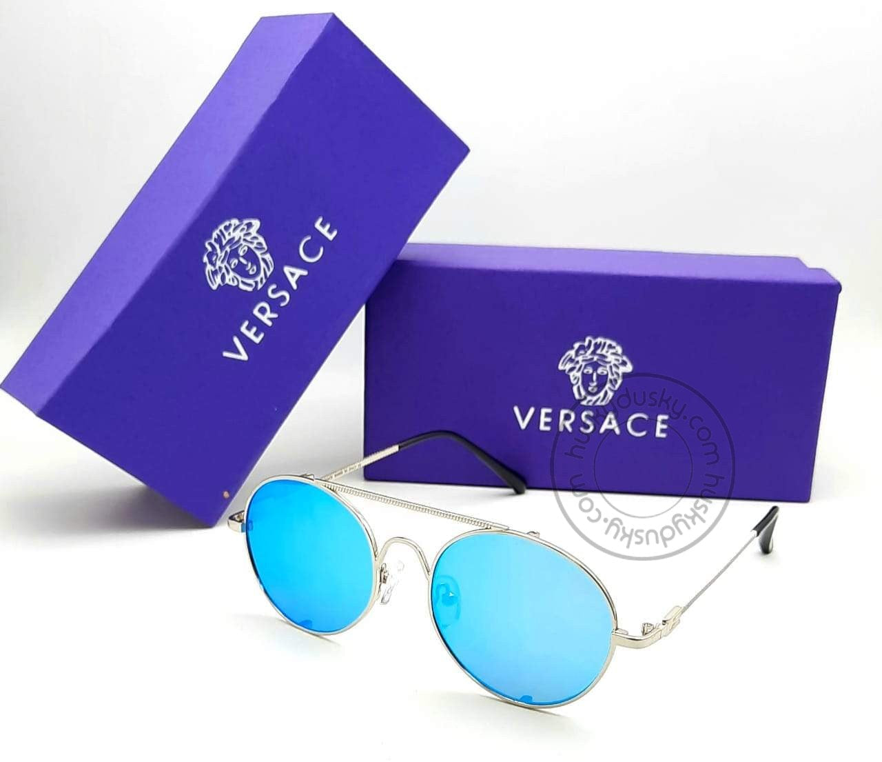 Versace Branded Aqua Blue Glass Men's Sunglass For Man VER-25628 Silve ...