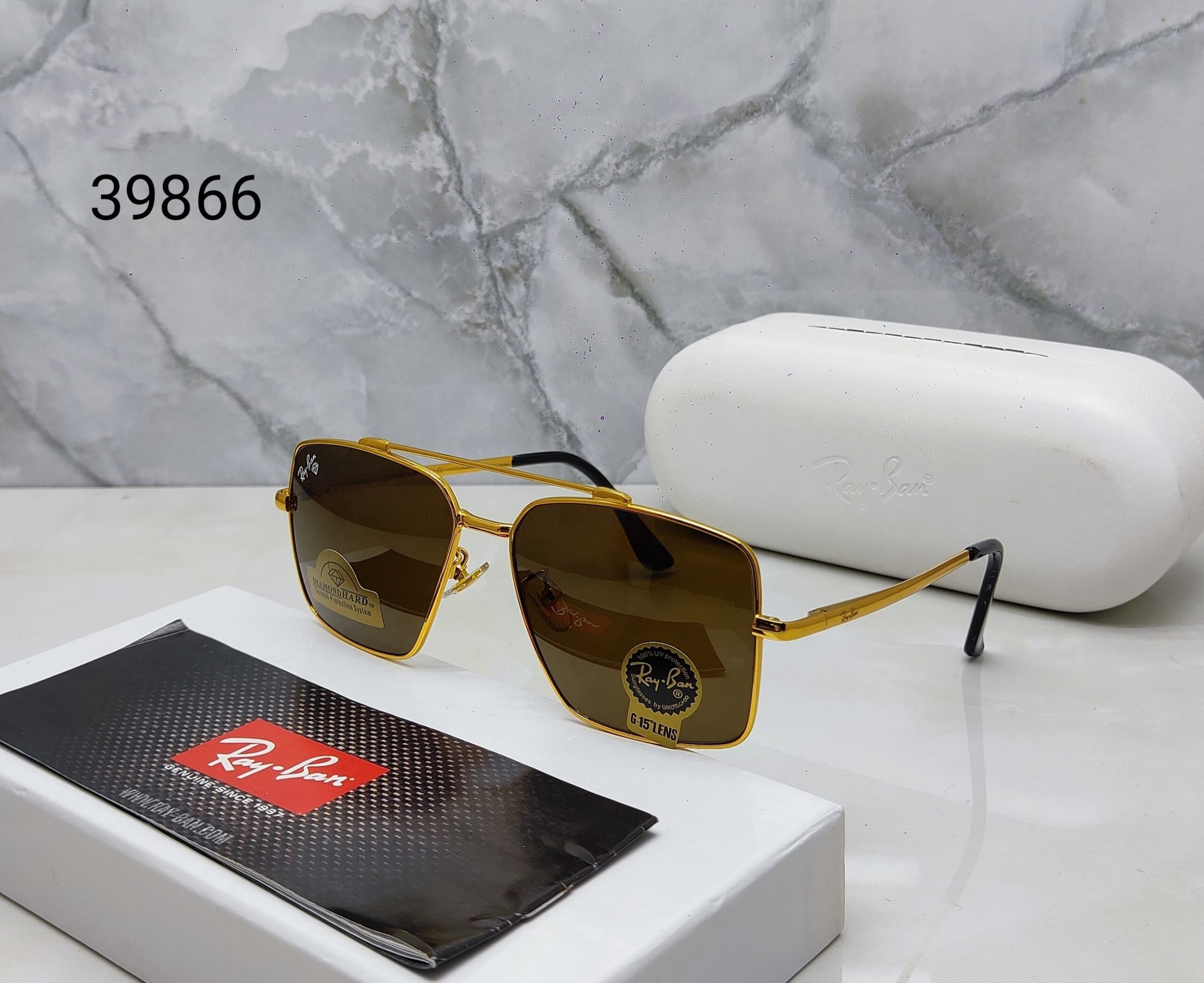 RayBan Retro Brown Glass And Golden Frame Sunglasses Unisex Sunglass F ...