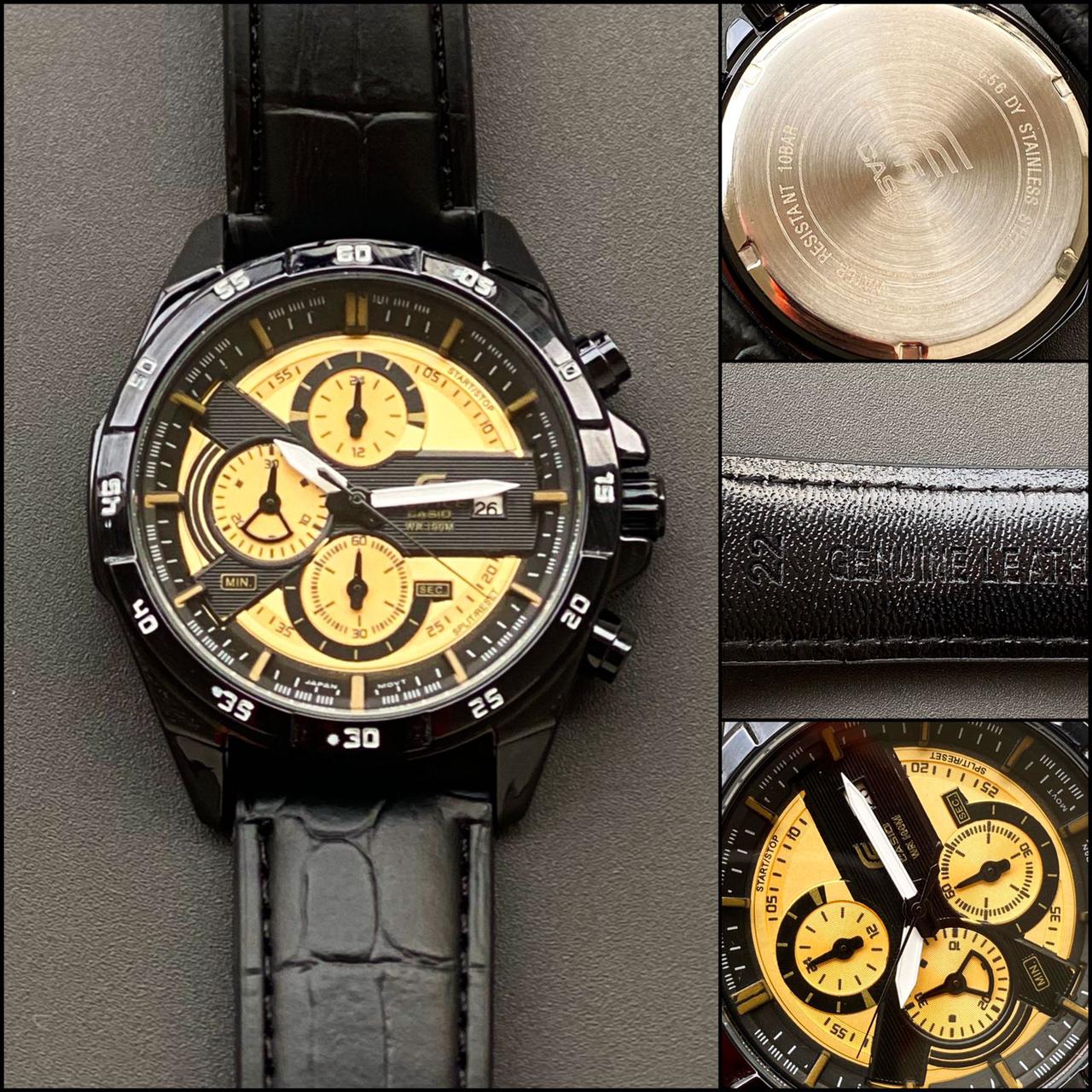 Casio Edifice Limited Adition Chronograph Yellow Dial Black Strap Leat ...