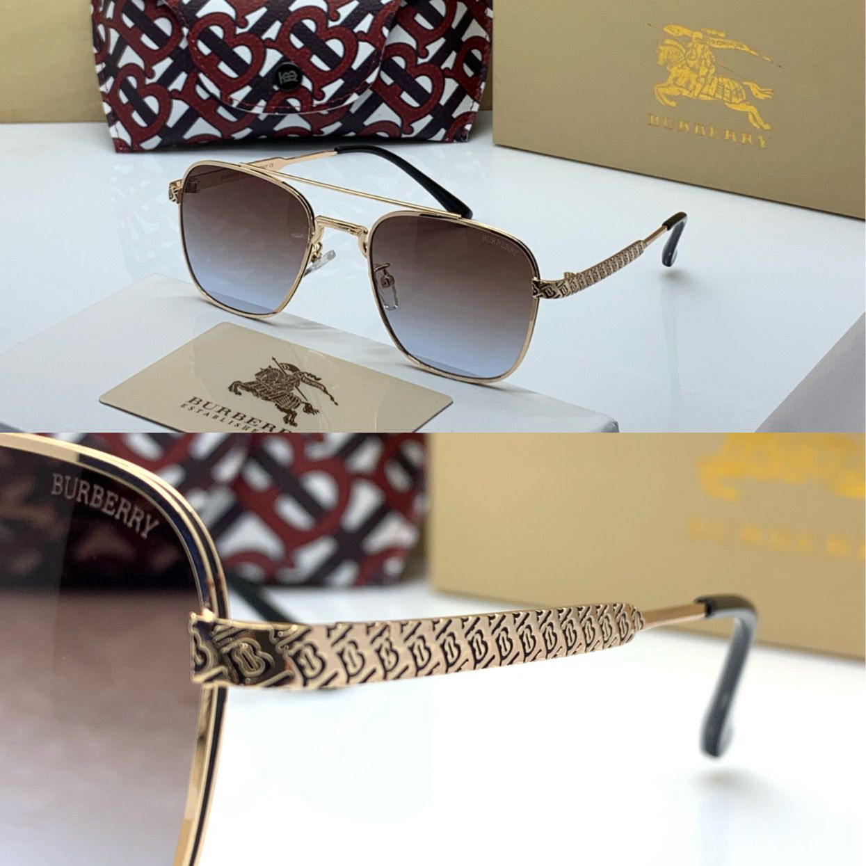 Burberry Sunglasses For Men's Goledn Frame With Golden Border BB-7632 ...