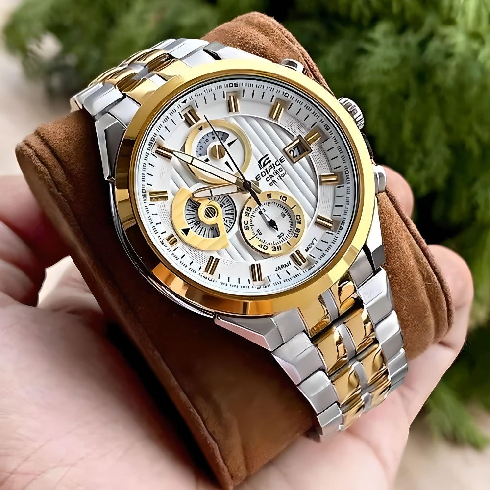 Casio Edifice Chronograph Men's Watch With Silver Gold Color & Stainle ...