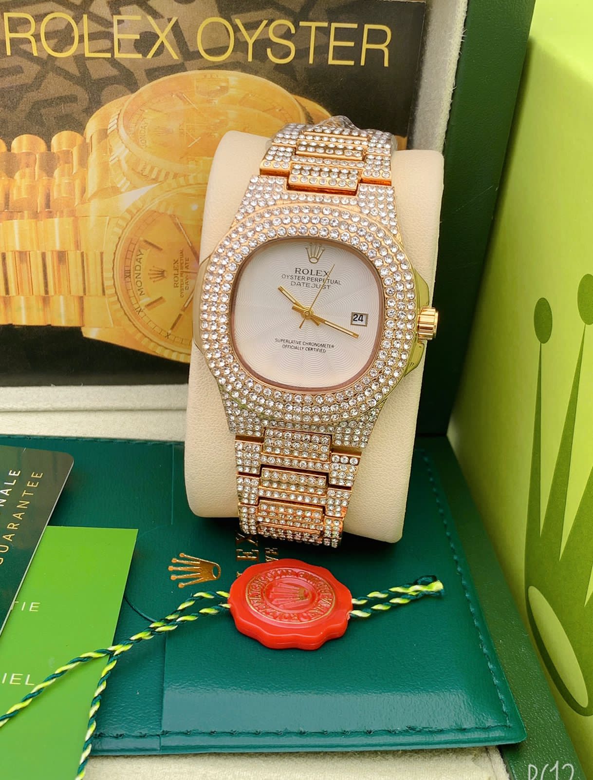 Rolex Diamond Set - Stainless Steel golden colour with diamond and dat ...