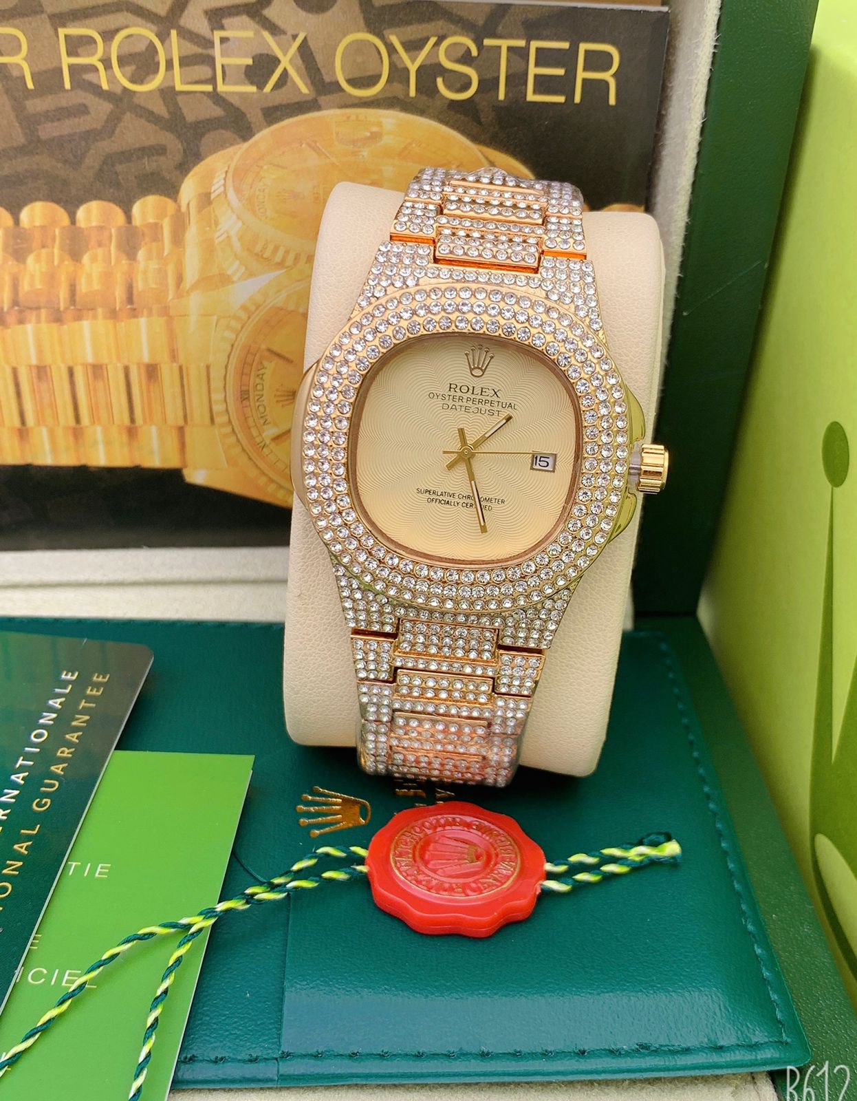 RLX Diamond Set - Stainless Steel golden colour with yellow creamy dia ...
